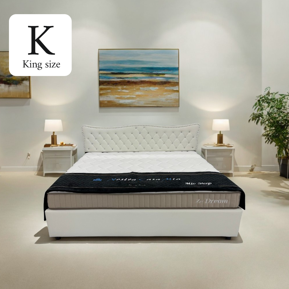 【SET】Linda キングベッド（ホワイト／Diamond）、Dream マットレスセット – Nostra Casa Mia